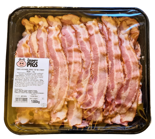 Grumpy Pig Cooked Streaky Bacon - 1kg pack - spotonwholesalefoods.co.uk